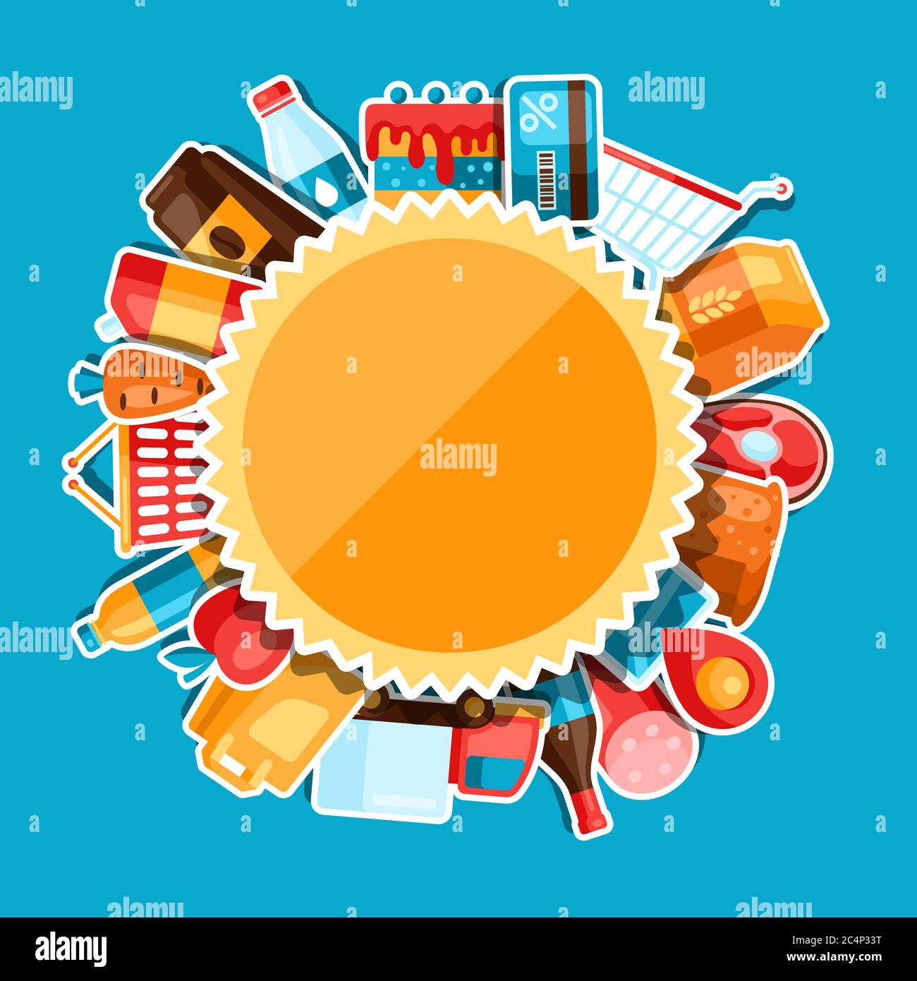 Supermarket background with food stickers Stock Vector Image & Art - Alamy