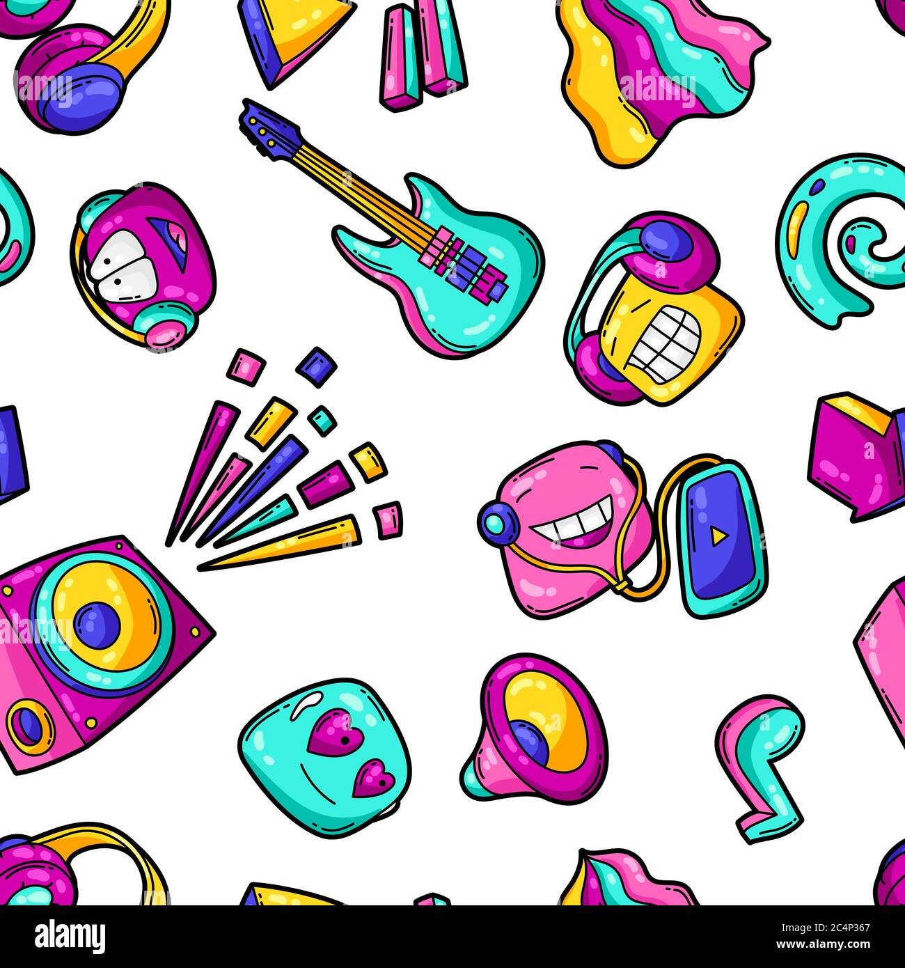 Seamless pattern with cartoon musical items Stock Vector Image & Art ...