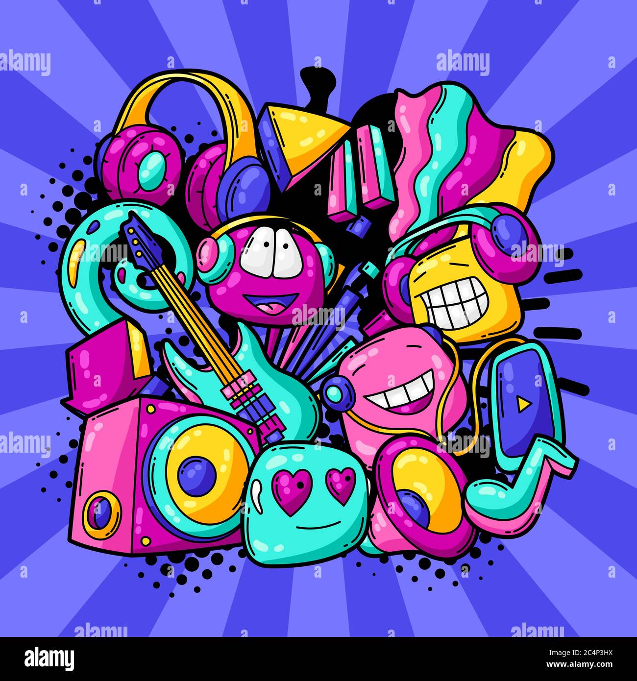 Background with cartoon musical items Stock Vector Image & Art - Alamy