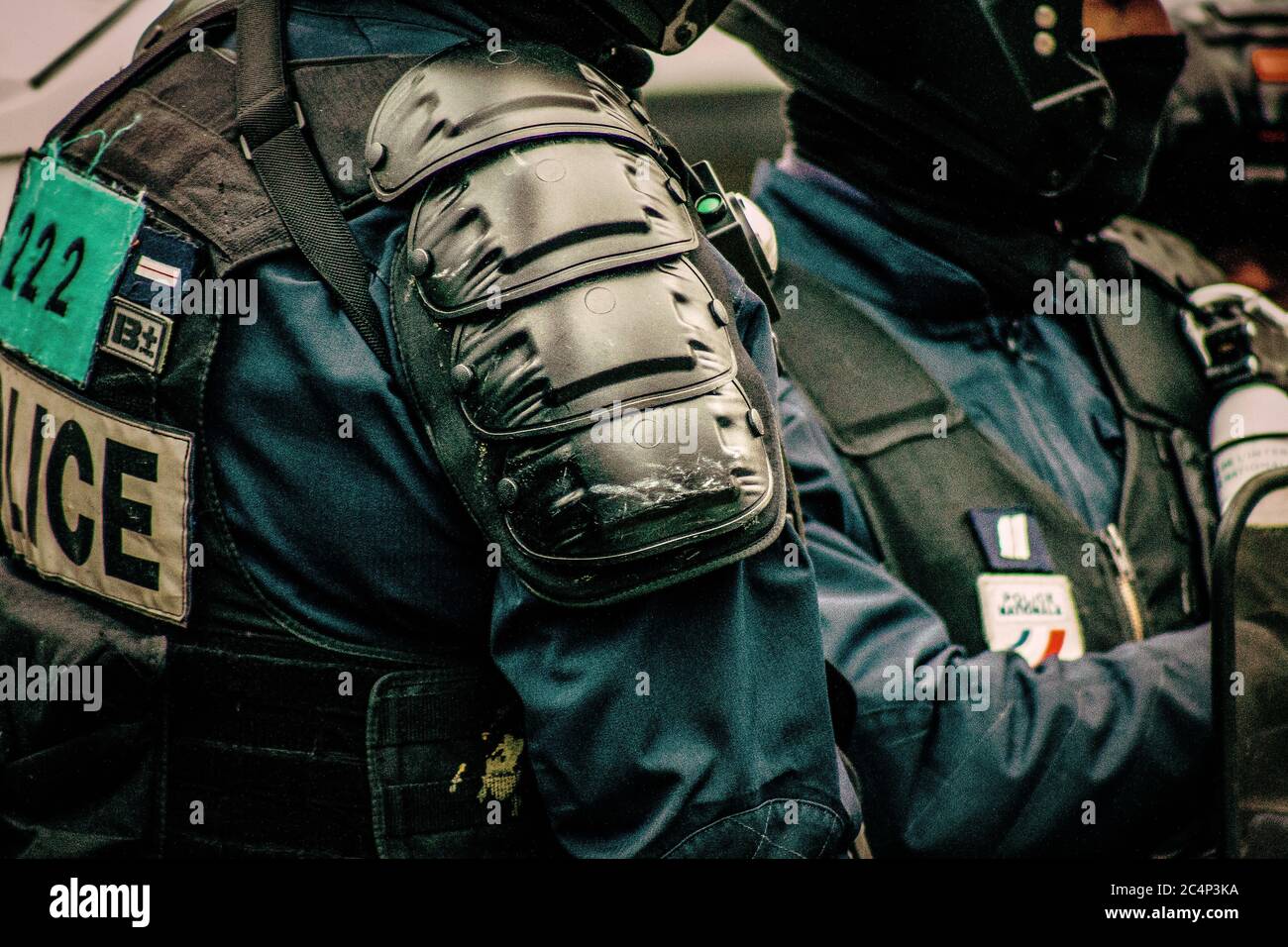 Closeup of the equipment of the special riot force of the French ...