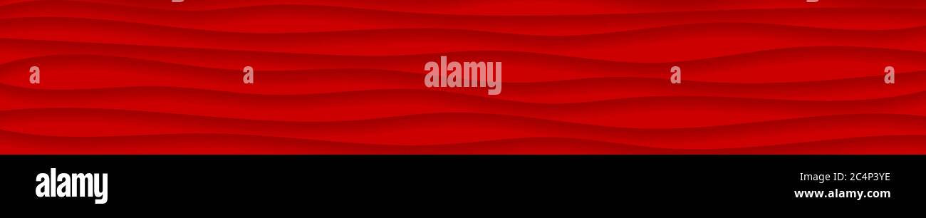 Abstract horizontal banner of wavy lines with shadows in red colors ...