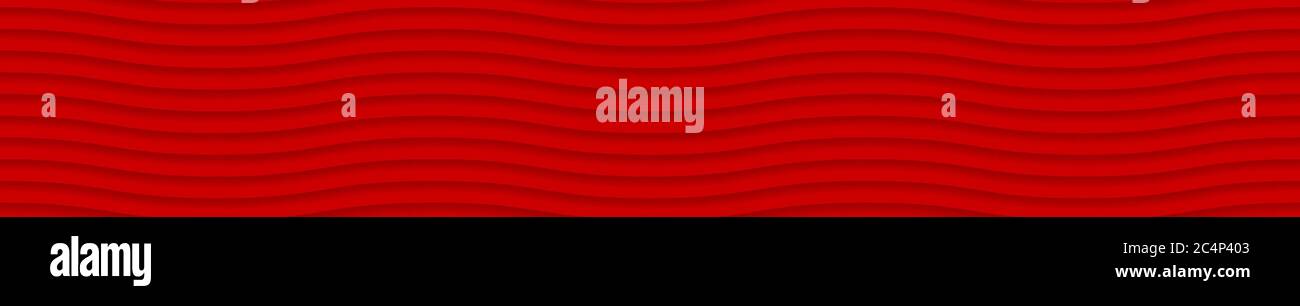 Abstract horizontal banner of wavy lines with shadows in red colors ...