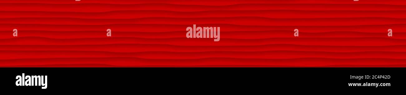 Abstract horizontal banner of wavy lines with shadows in red colors ...
