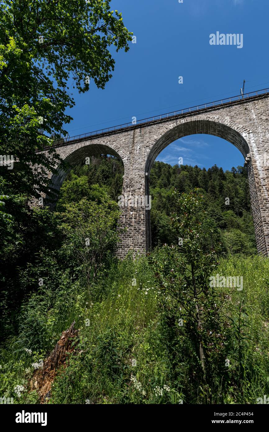 Spectacular view of the old railway bridge at the Ravenna gorge viaduct ...