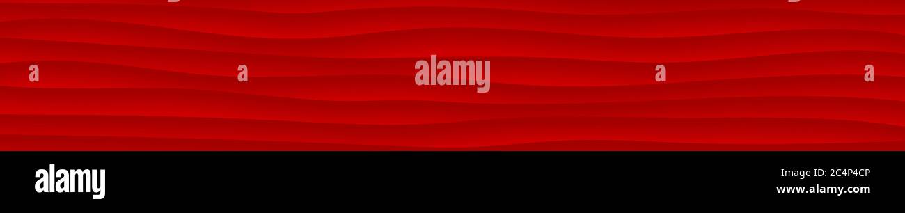 Abstract horizontal banner of wavy lines with shadows in red colors ...