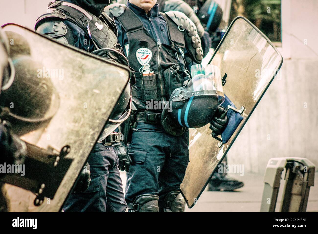 Closeup of the equipment of the special riot force of the French ...