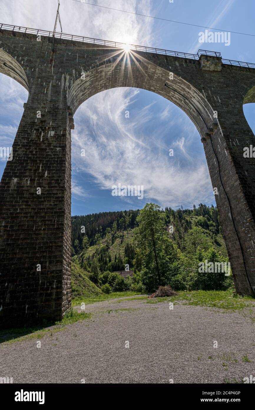 Spectacular view of the old railway bridge at the Ravenna gorge viaduct ...