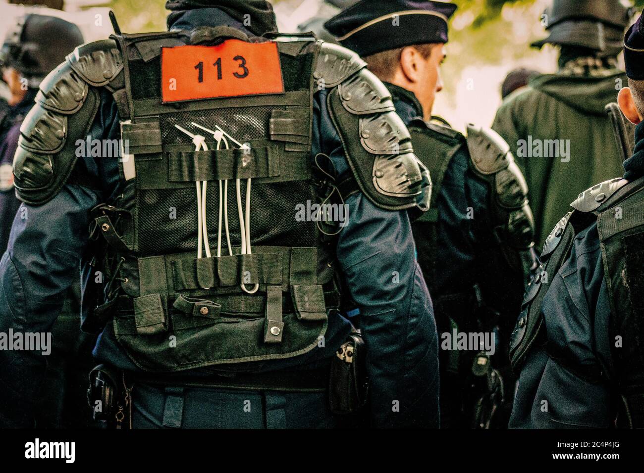 Closeup of the equipment of the special riot force of the French ...