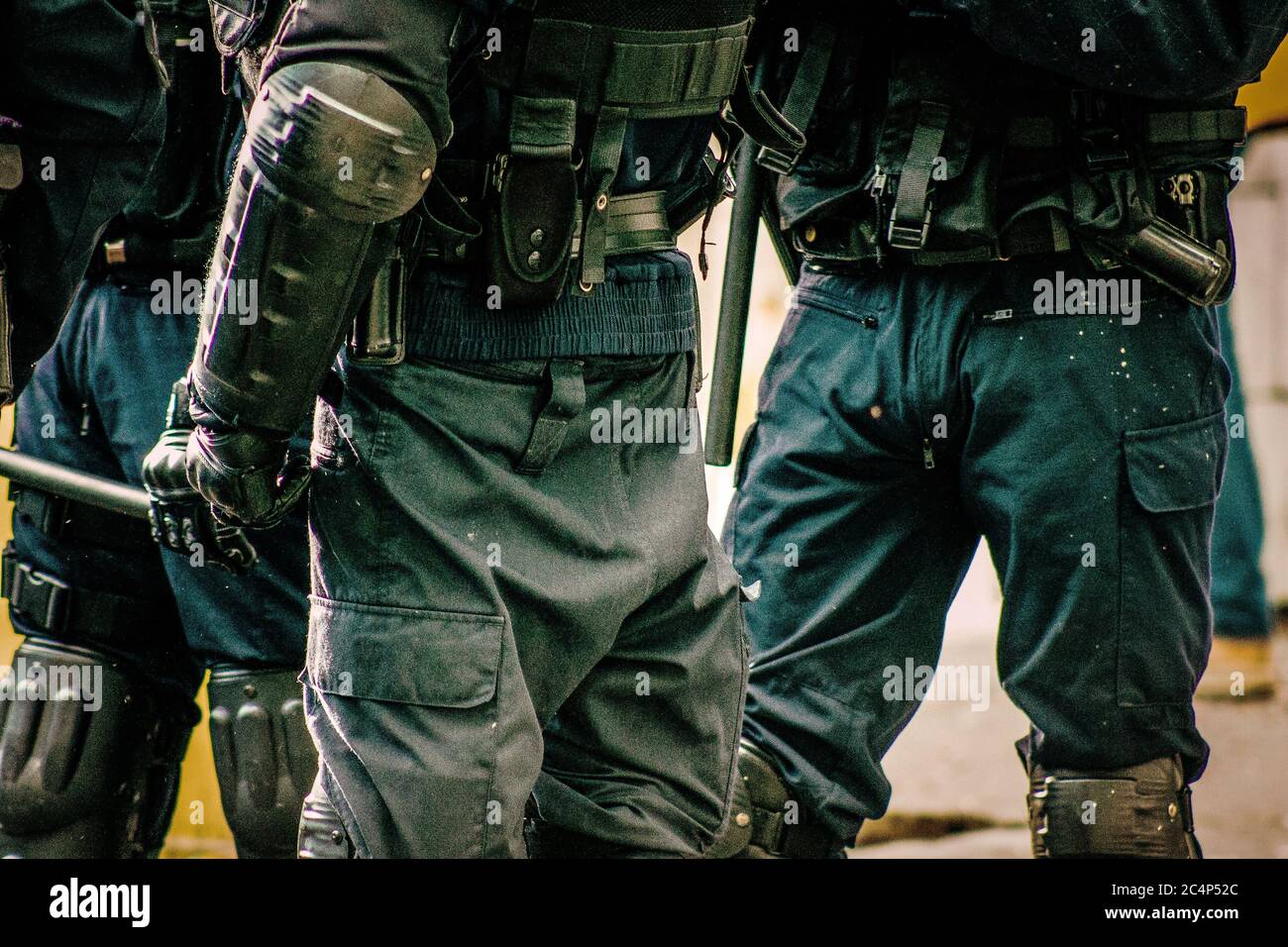 Closeup of the equipment of the special riot force of the French ...