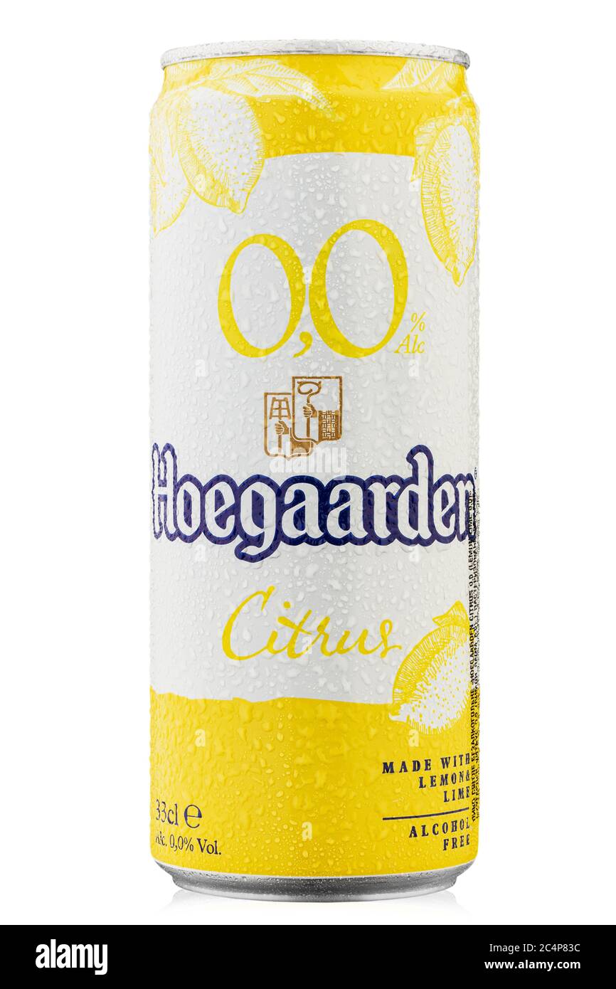Ukraine, Kyiv - June 01. 2020: Non-alcoholic drink hoegaarden radler ...