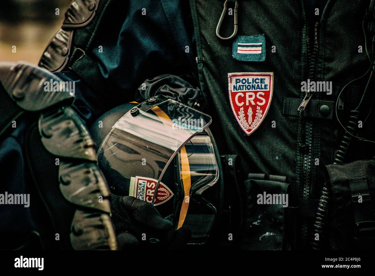 Closeup of the equipment of the special riot force of the French ...