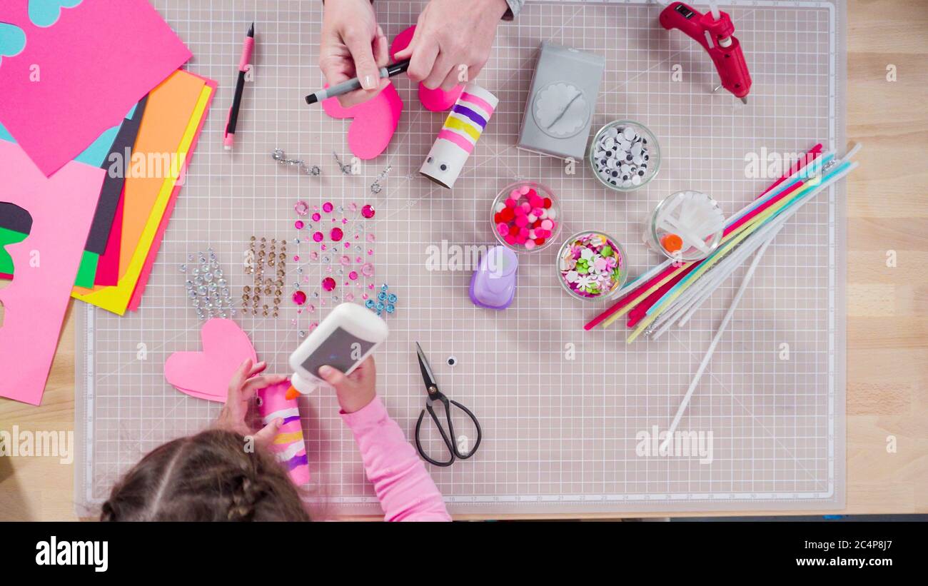 Flat lay. Kids papercraft. Making paper bugs out of the empty toilet ...