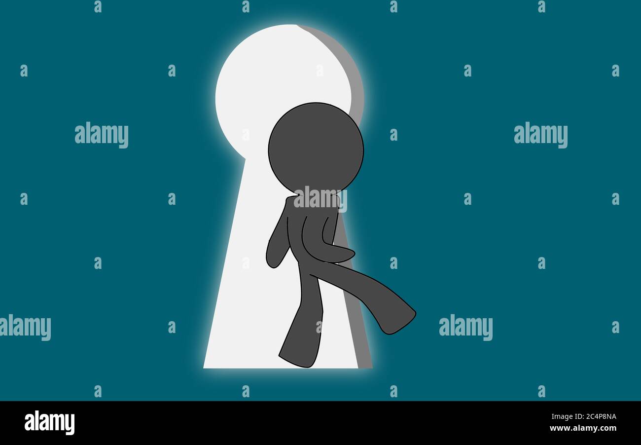 Business man step out of giant keyhole, 3D rendering Stock Photo - Alamy