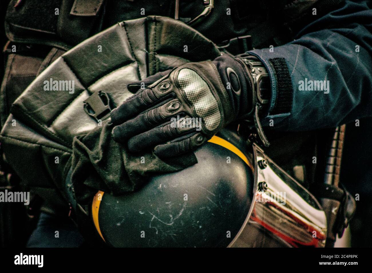 Closeup of the equipment of the special riot force of the French ...