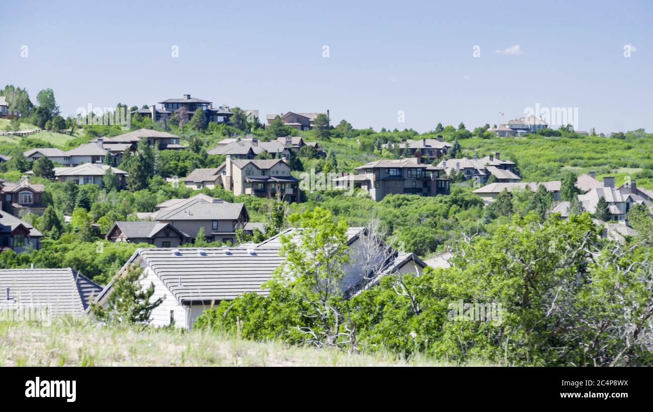 Summer view of the upscale residential neighborhood in the suburbs ...