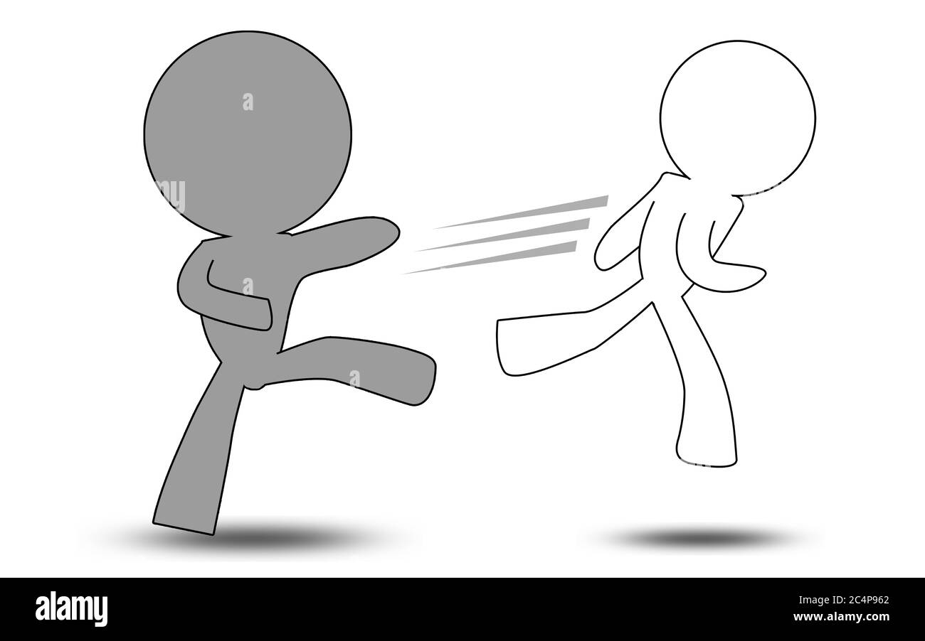 Illustration of man being kick out, 3D rendering Stock Photo - Alamy