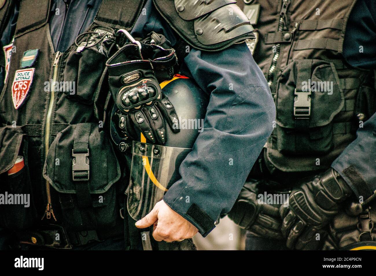 Closeup of the equipment of the special riot force of the French ...