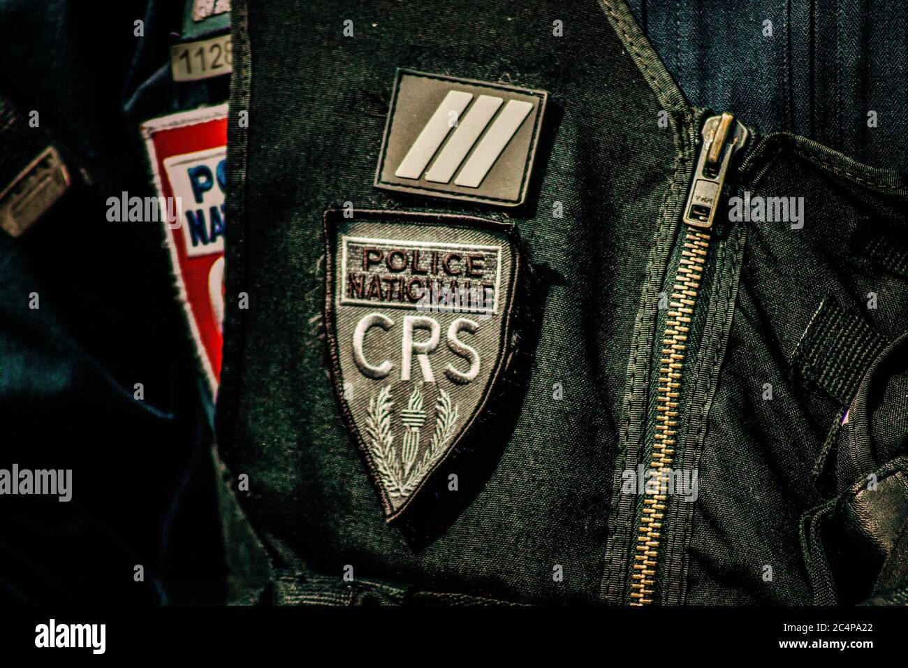 Closeup of the equipment of the special riot force of the French ...