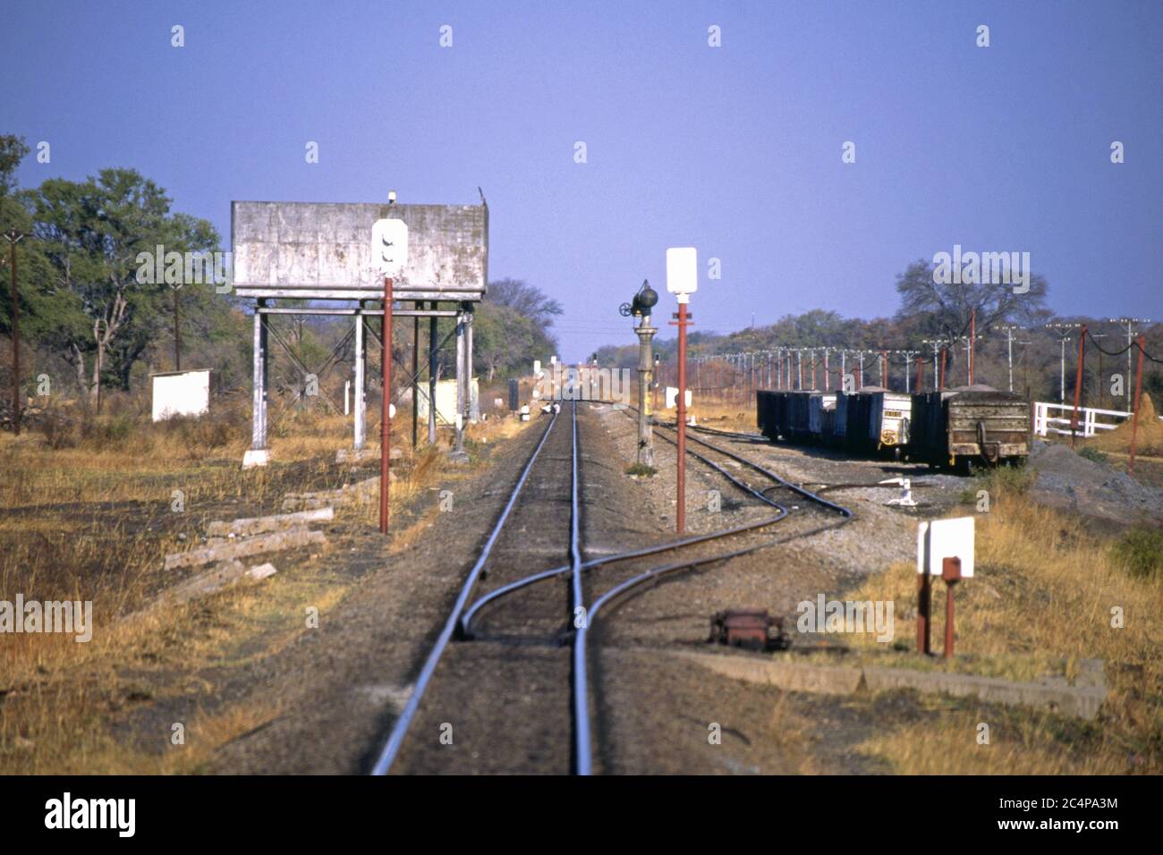 Long stretch of straight railway line in Zimbabwe, at one time holding ...