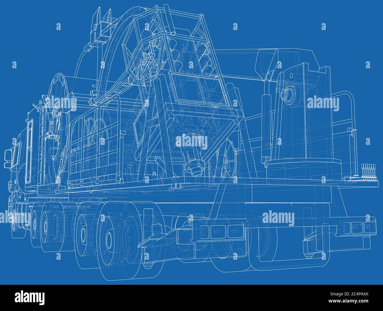 Wire-frame line truck isolated on white. Vector rendering of 3d Stock ...