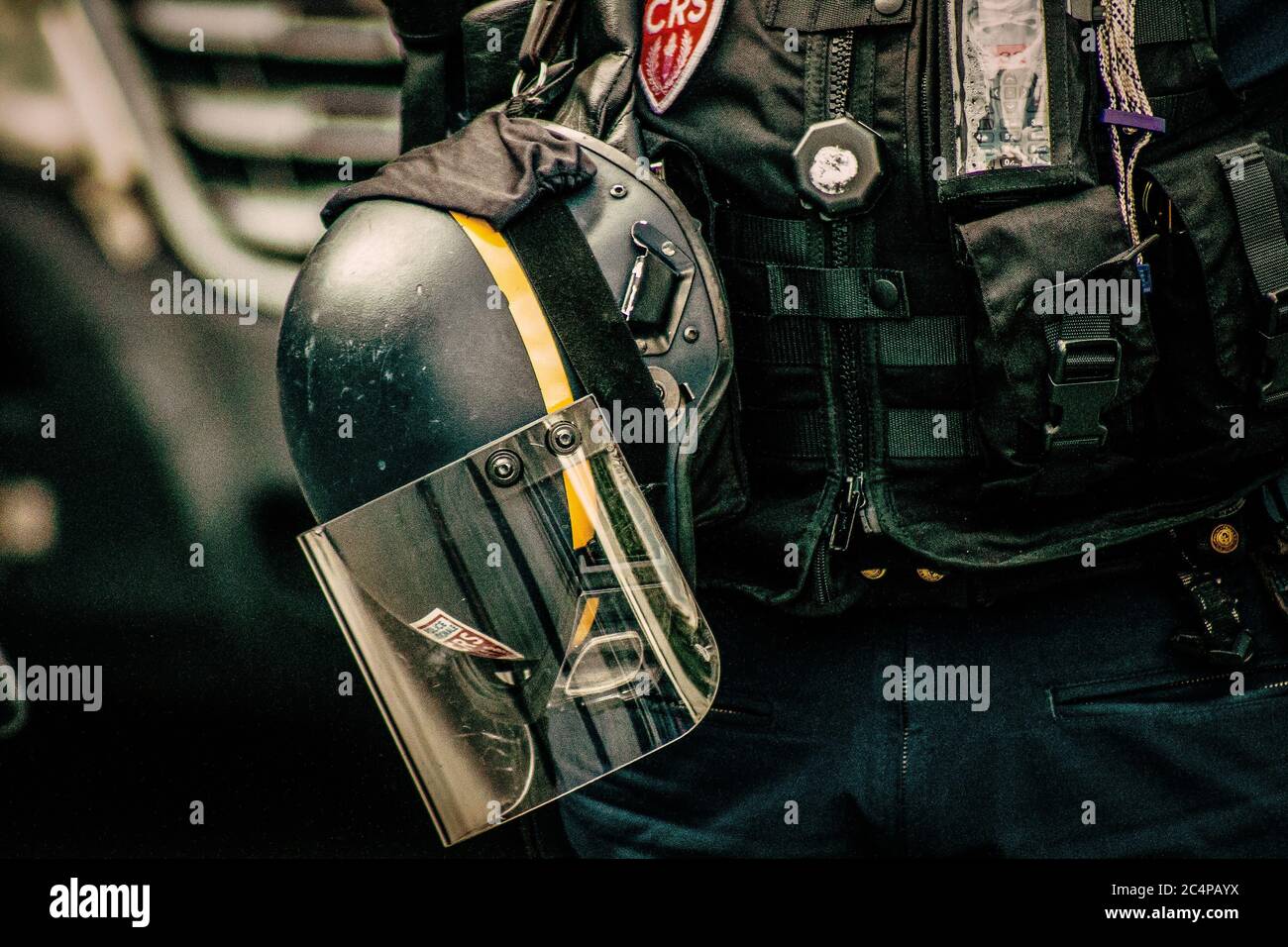 Closeup of the equipment of the special riot force of the French ...