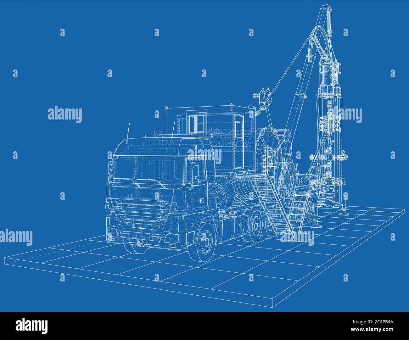 Wire-frame line truck isolated on white. Vector rendering of 3d Stock ...