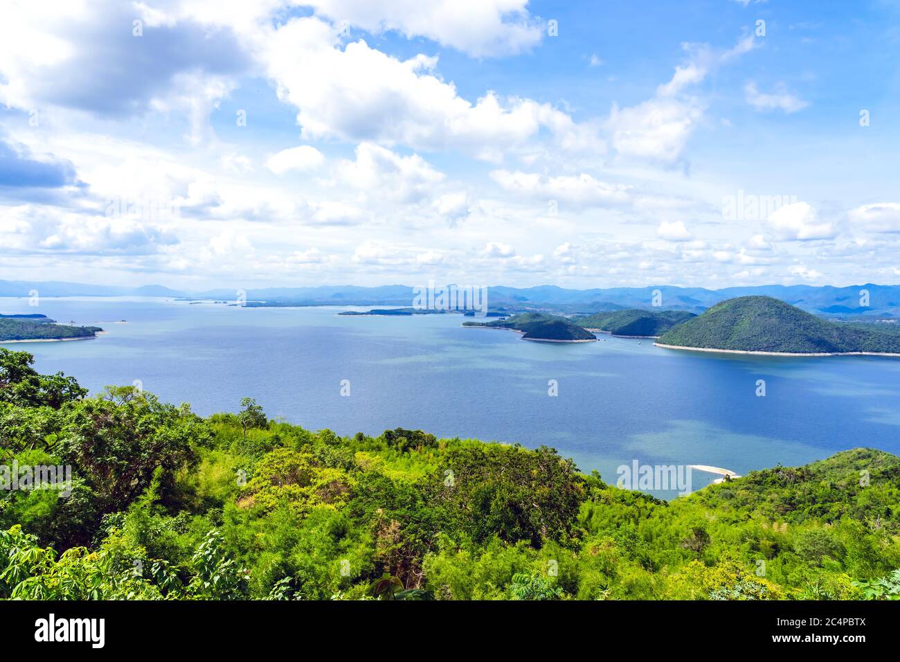 Beautiful scenery views of nature with a large reservoir above the ...