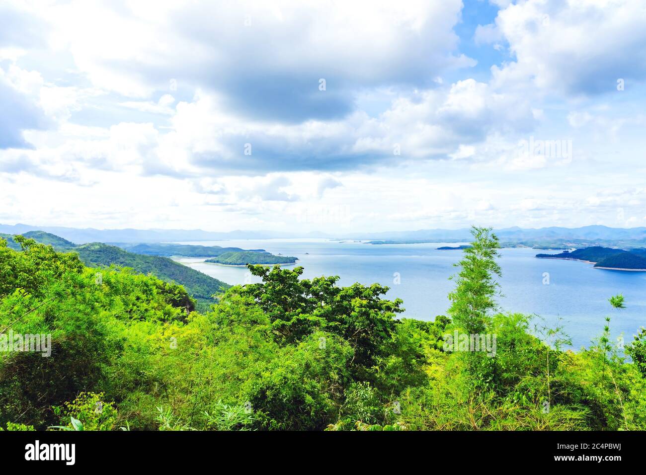 Beautiful scenery views of nature with a large reservoir above the ...