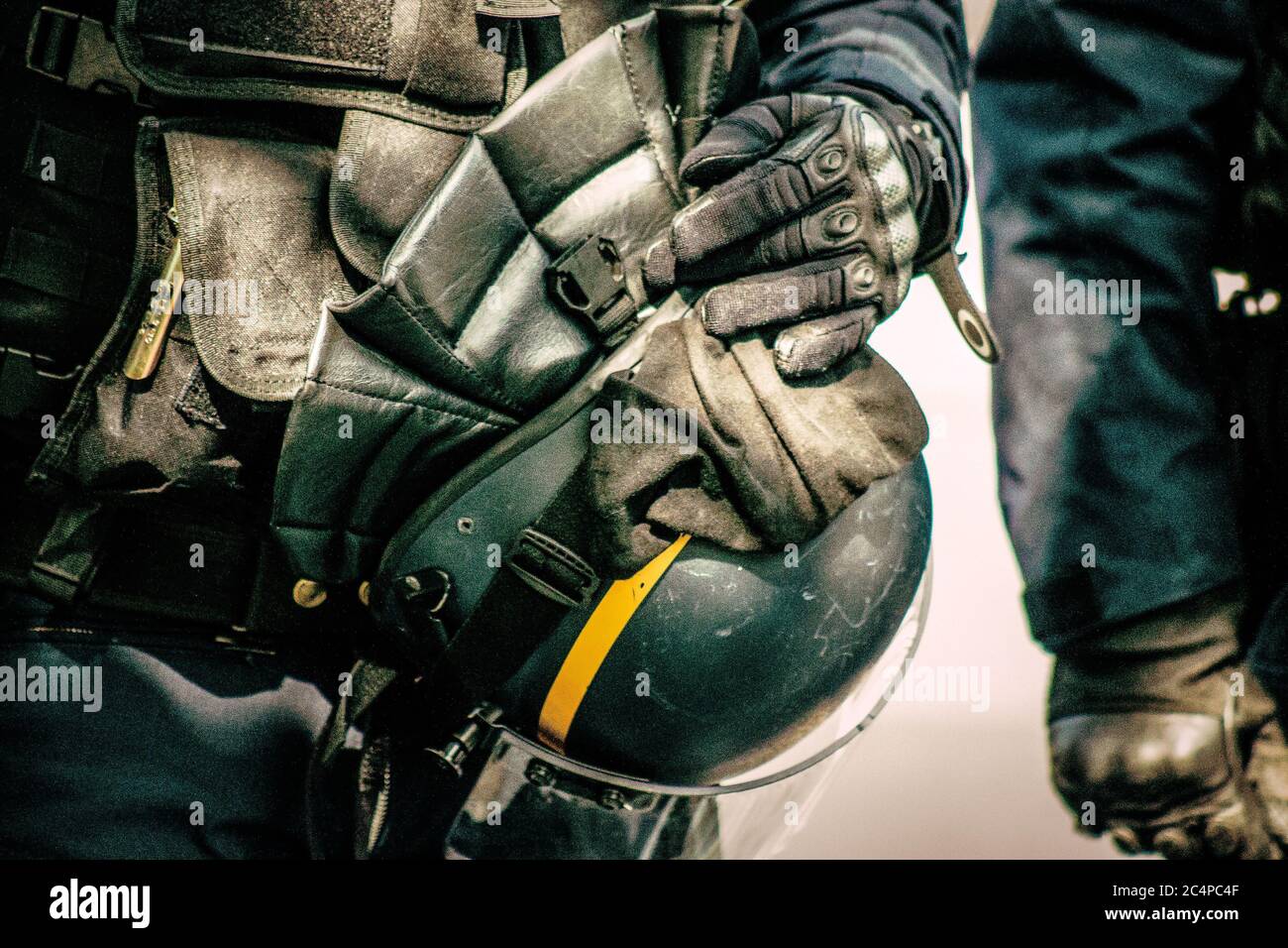 Closeup of the equipment of the special riot force of the French ...