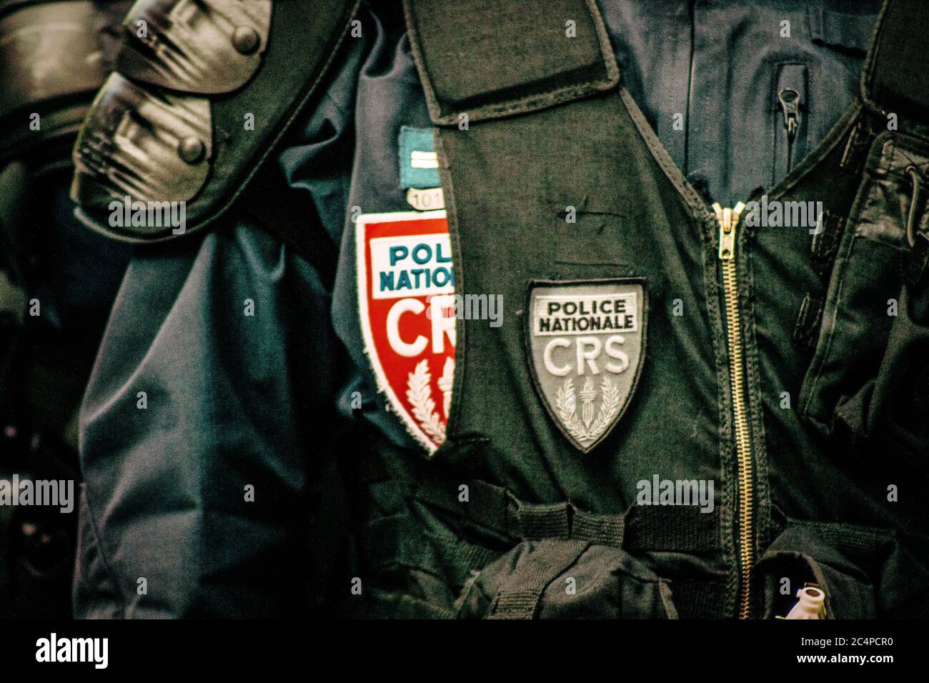 Closeup of the equipment of the special riot force of the French ...