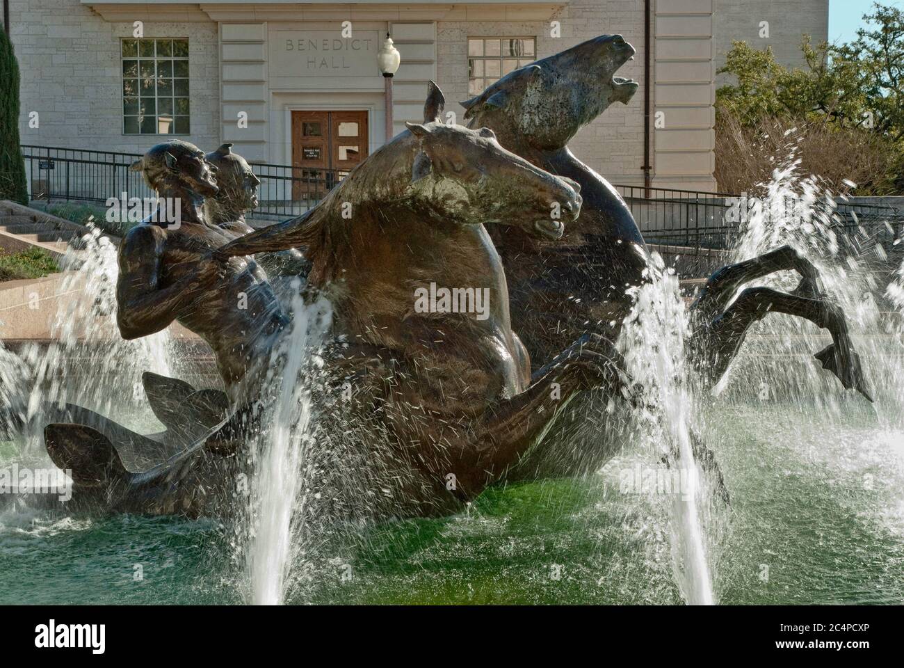 Sea-horses mounted by merman at Littlefield Fountain, World War I ...