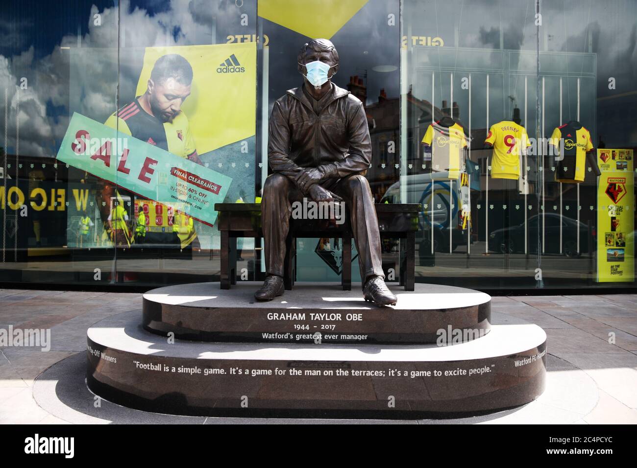 A general view of the Graham Taylor statue outside Vicarage Road ...