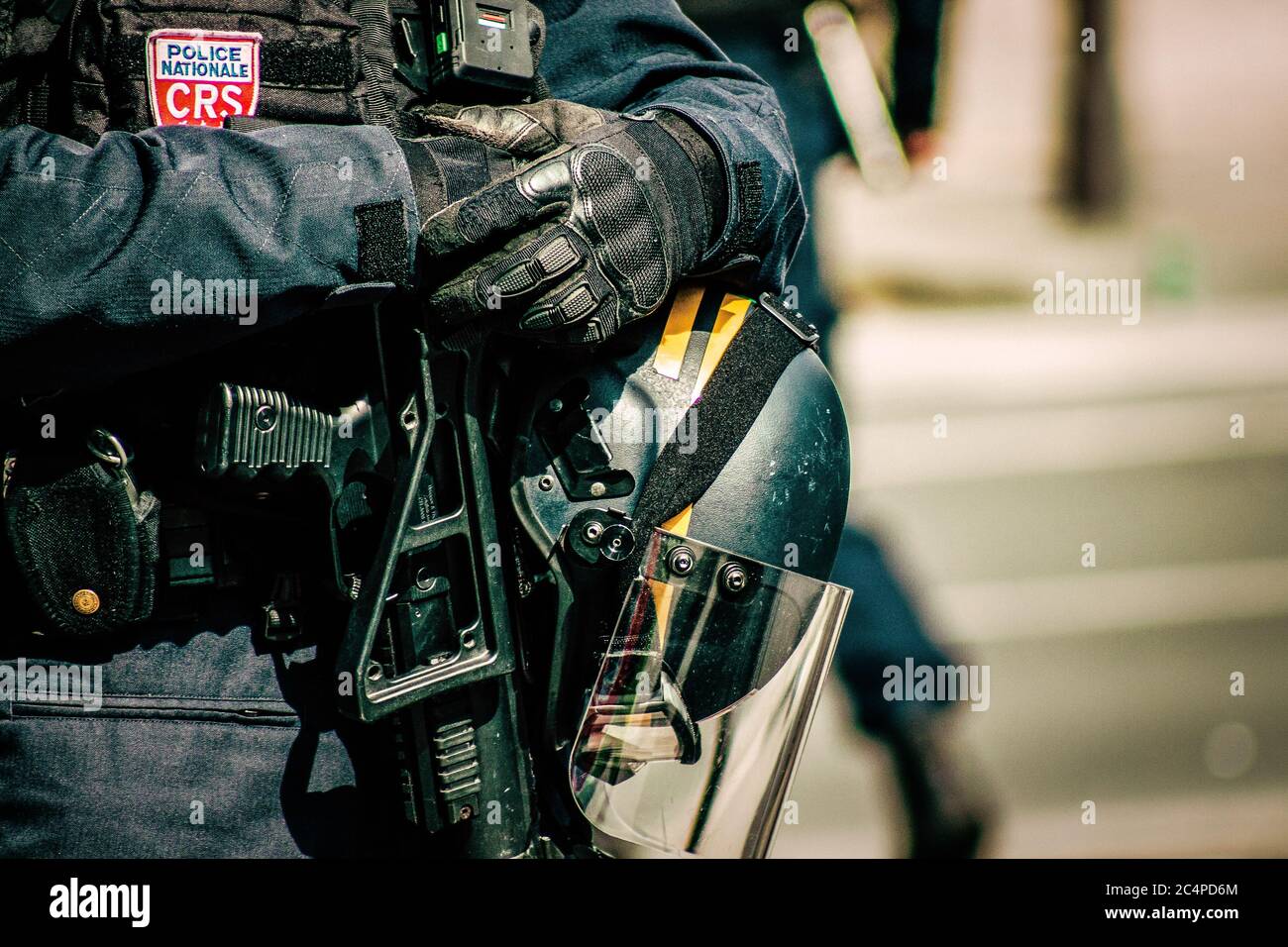 Closeup of the equipment of the special riot force of the French ...