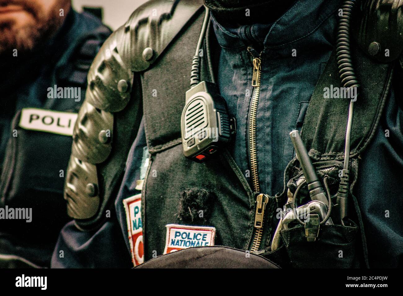 Closeup of the equipment of the special riot force of the French ...