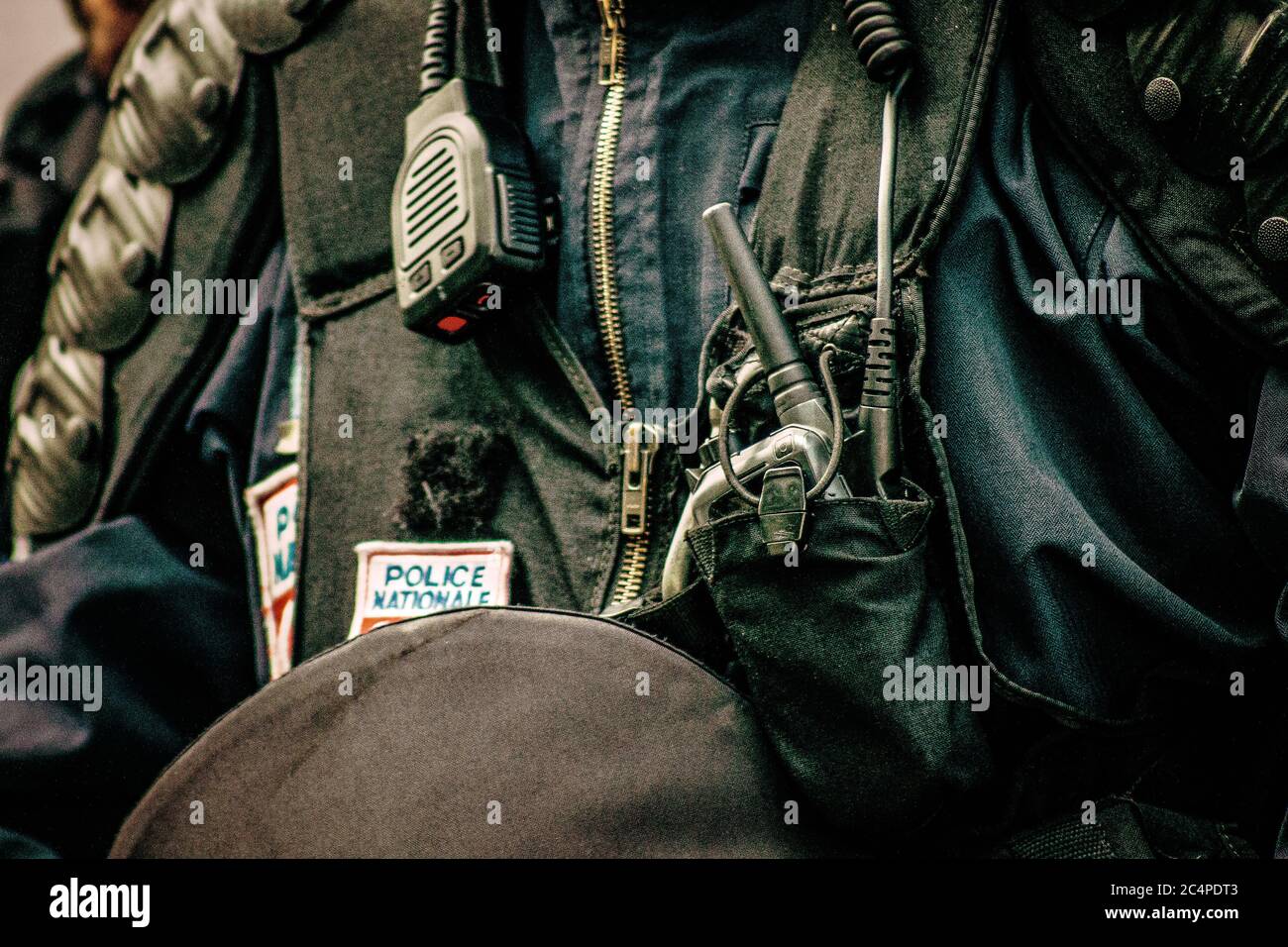 Closeup of the equipment of the special riot force of the French ...