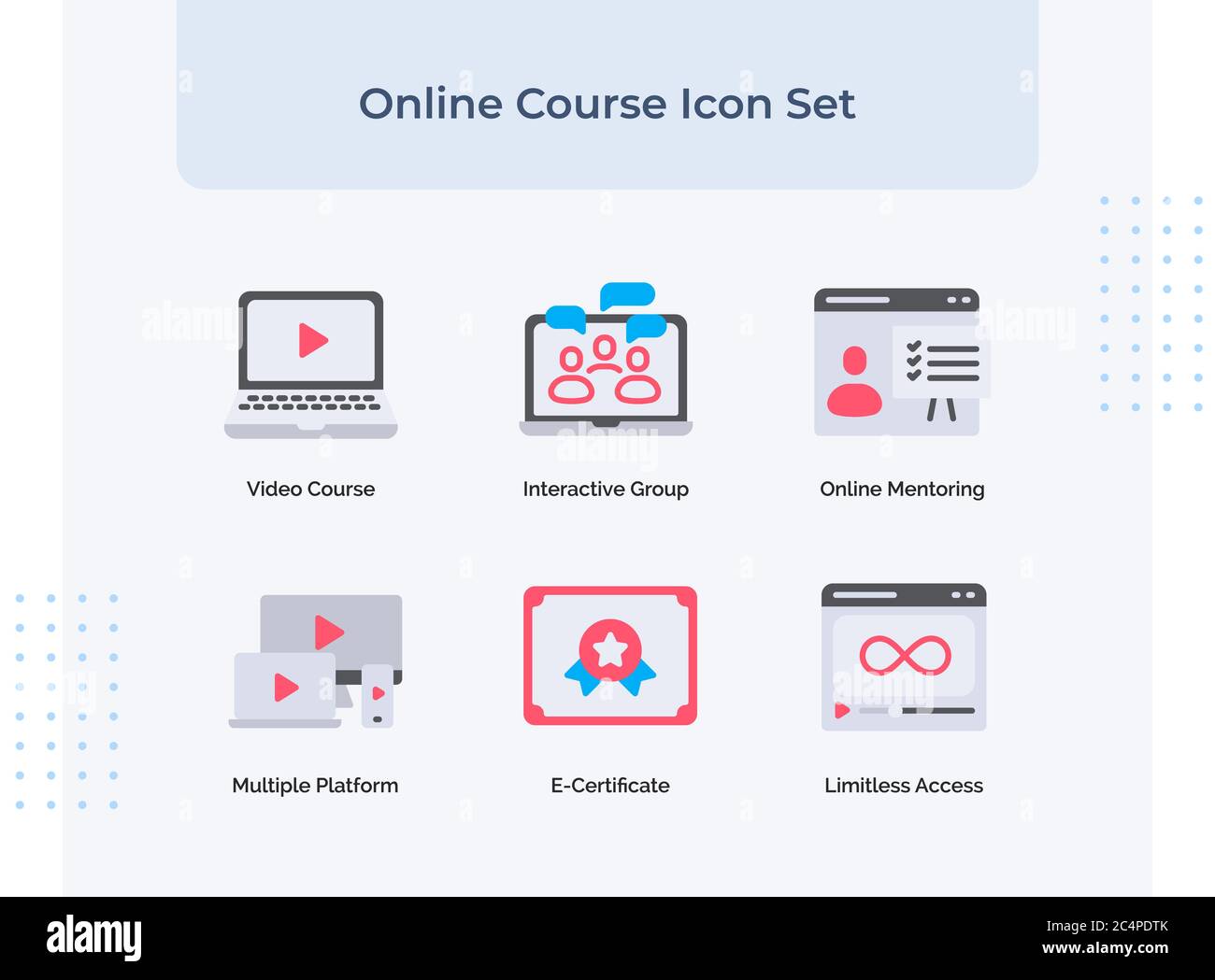Preview online course icon set video course interactive group online ...