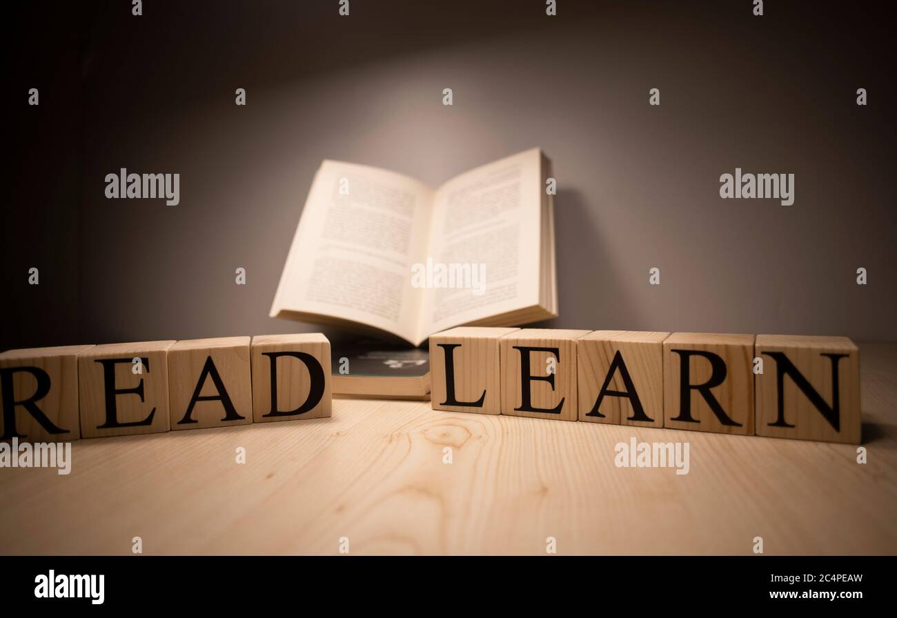 The word learn from wooden cubes. The background was taken in the ...
