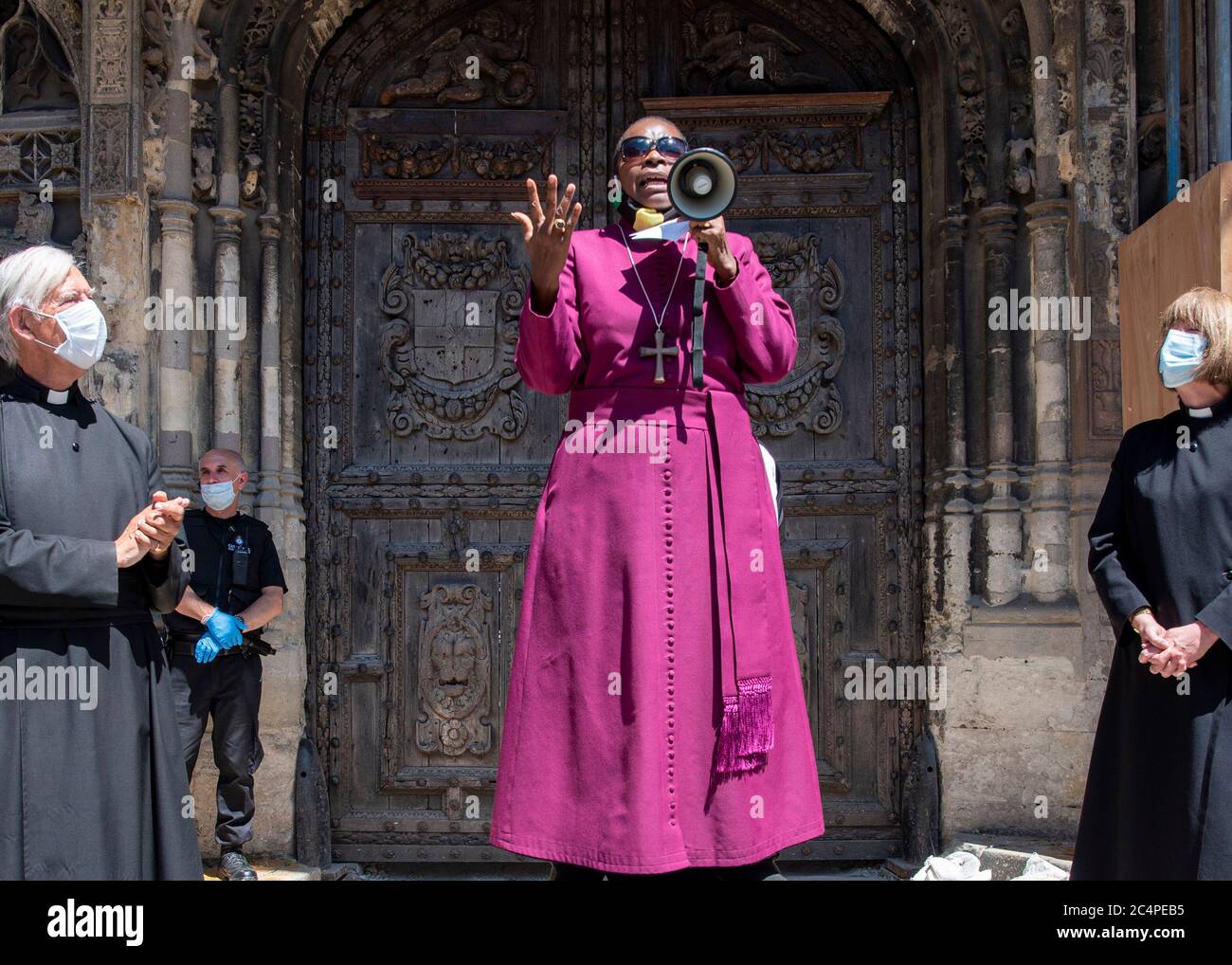 Bishop Rose of Dover addresses the crowds, from in front of Canterbury ...