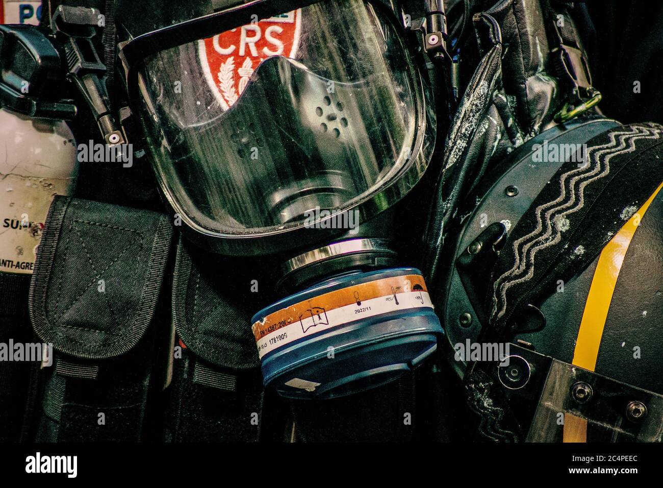 Closeup of the equipment of the special riot force of the French ...