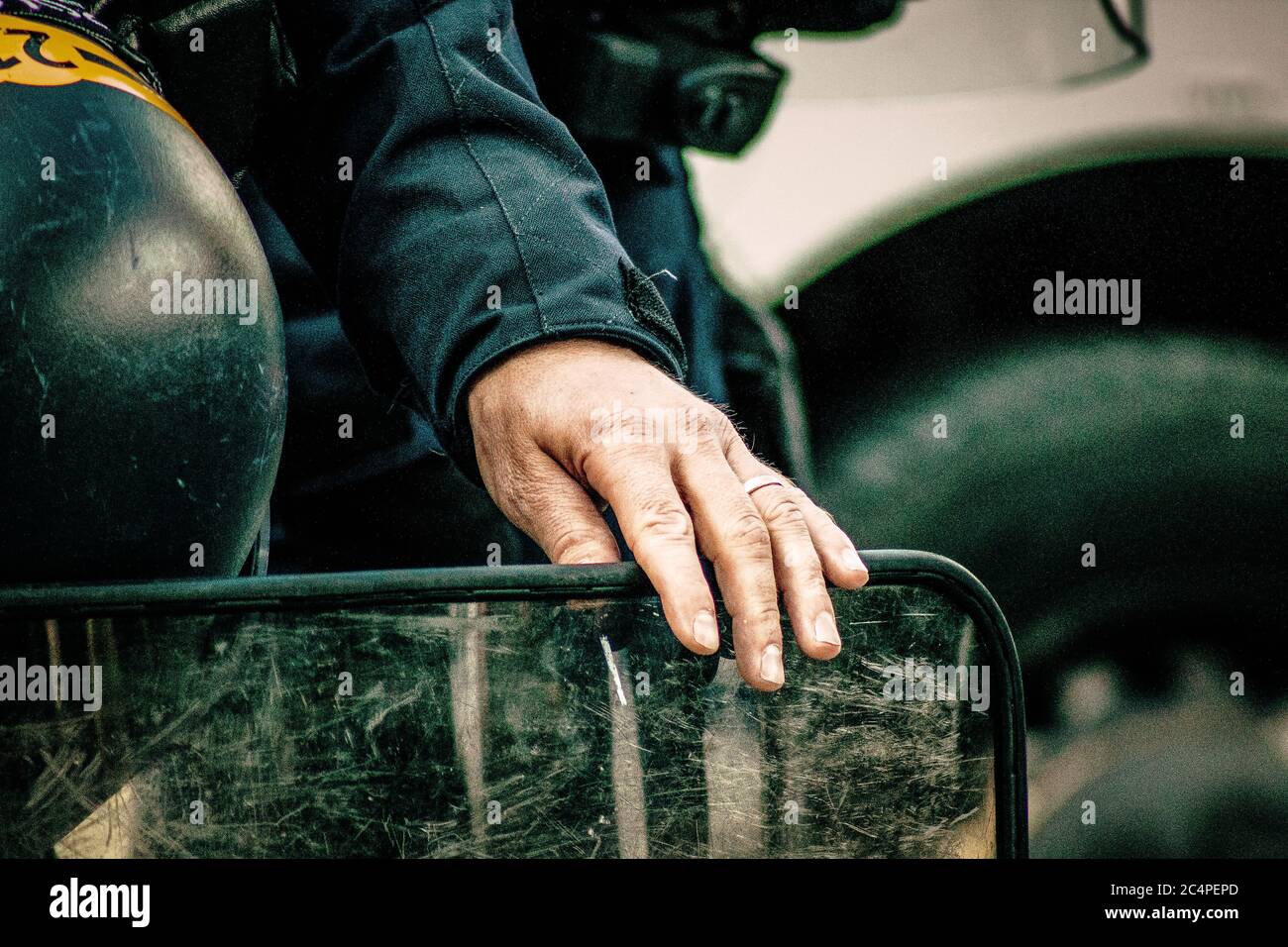 Closeup of the equipment of the special riot force of the French ...