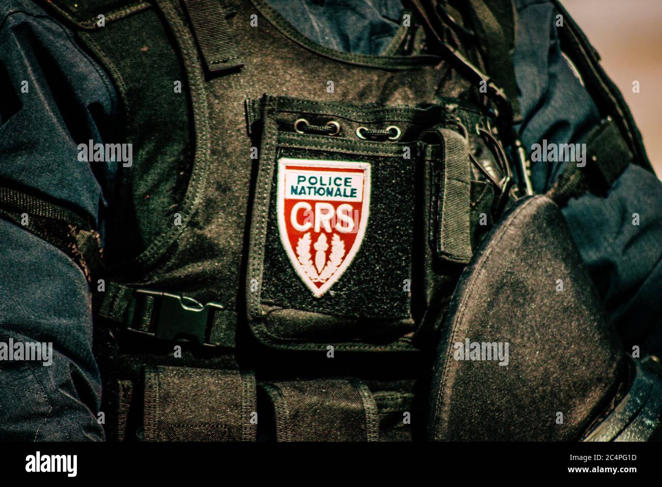 Closeup of the equipment of the special riot force of the French ...