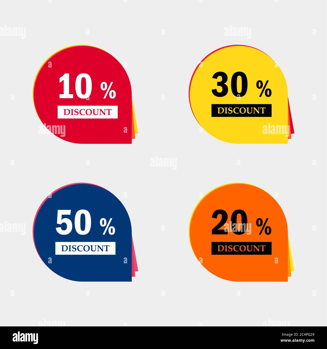 Sale discount icons. Special offer price signs. 10, 20, 30 and 50 percent off reduction symbols ...