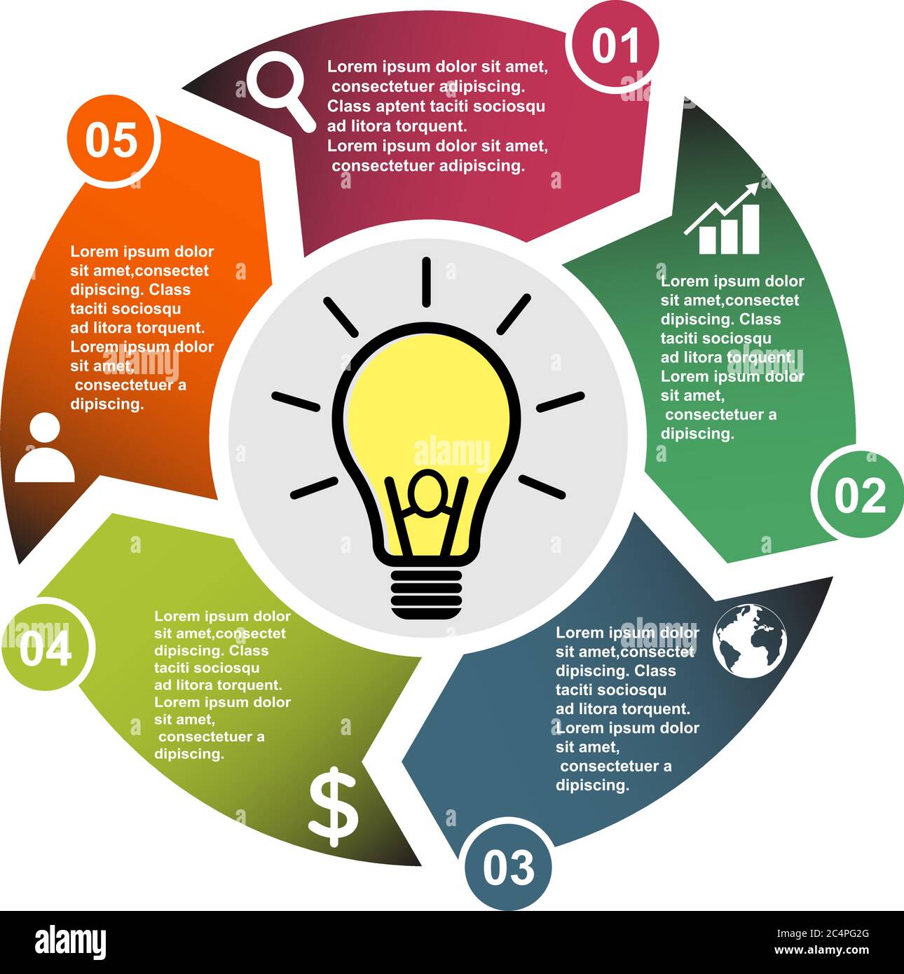 5 step vector element in five colors with labels, infographic diagram ...