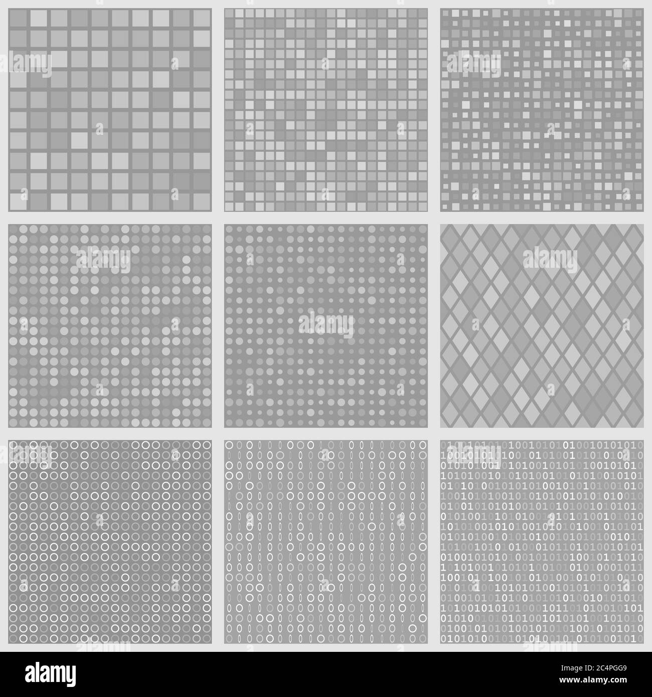 Set of abstract seamless patterns of small elements or pixels of ...