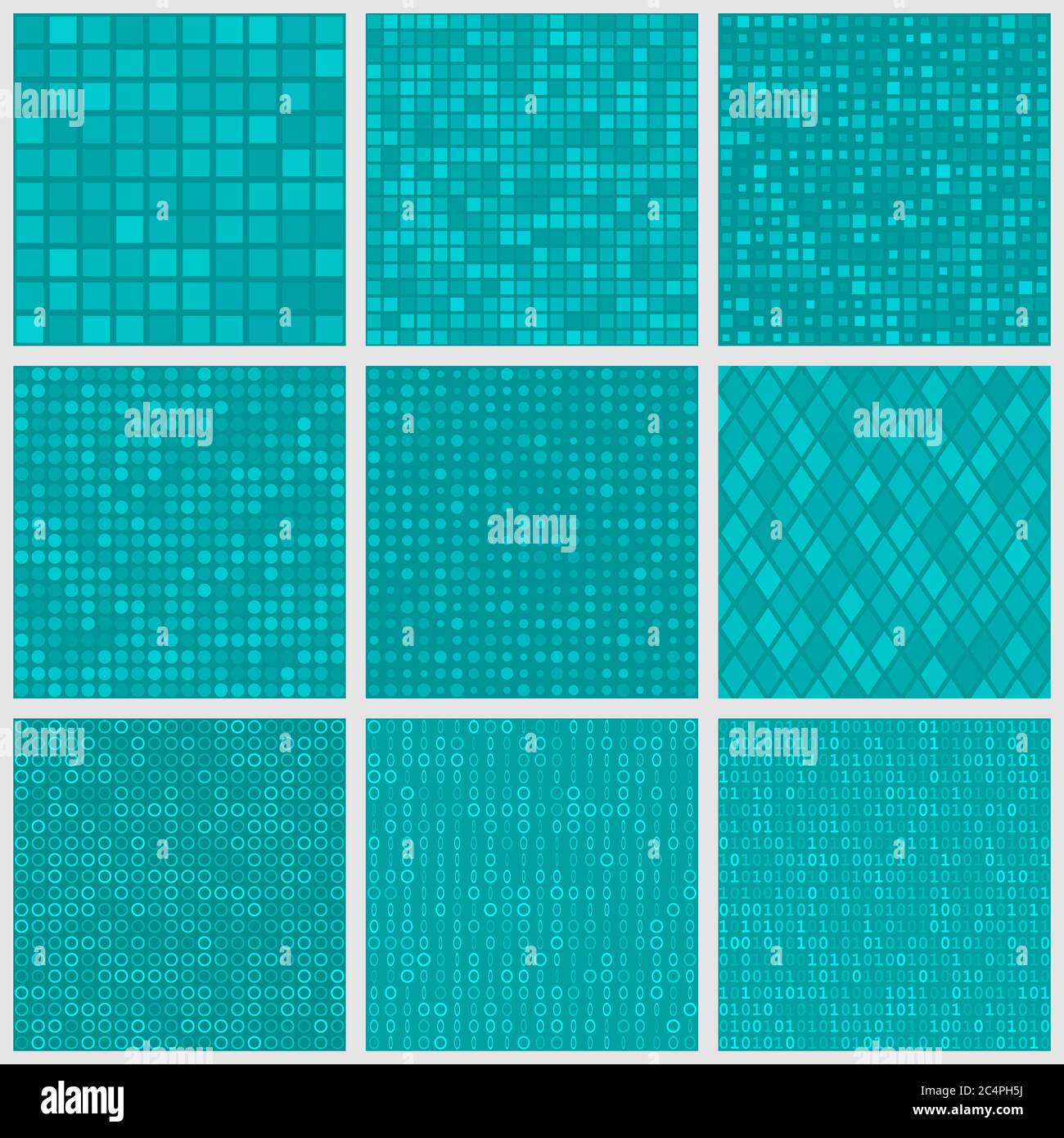 Set of abstract seamless patterns of small elements or pixels of ...