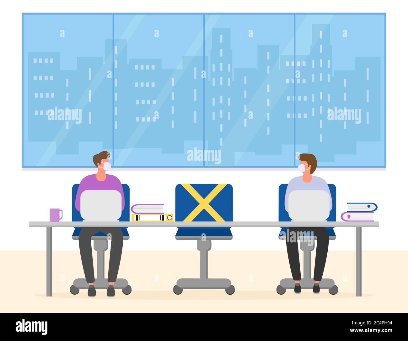Vector illustration with people working at the office. Social ...