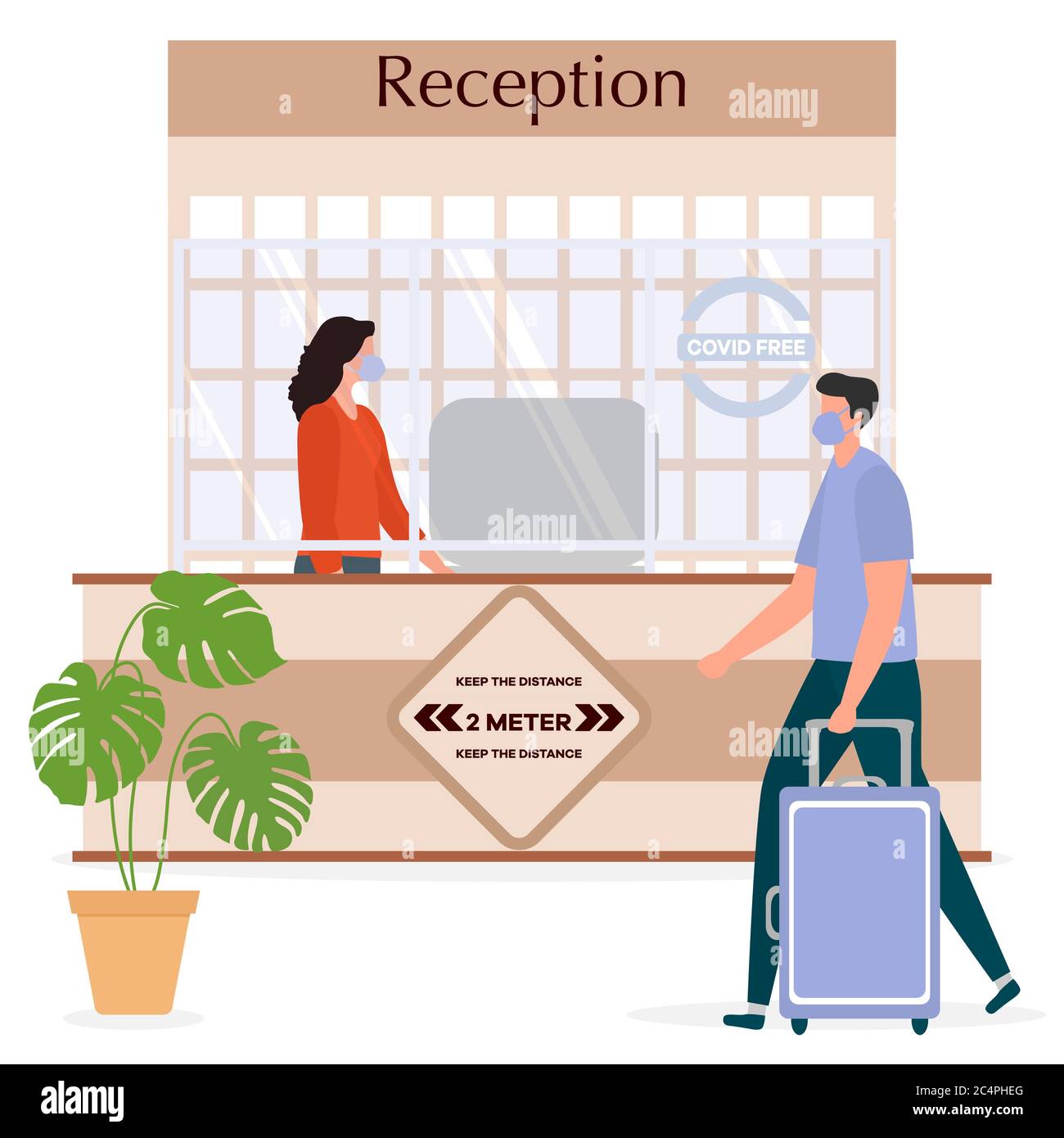 Vector illustration Reopening of Hotel hostel guesthouse lobby after ...