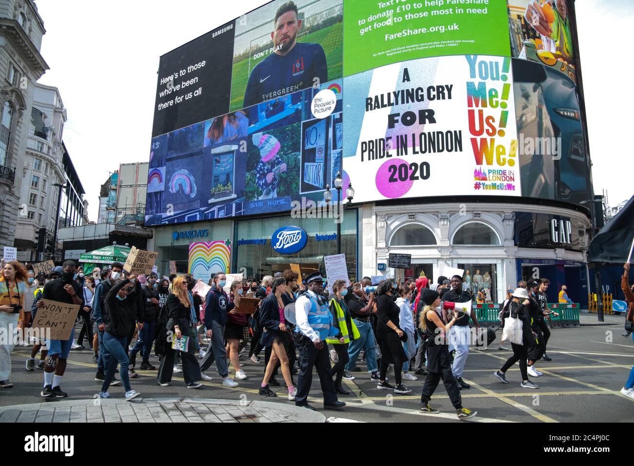 london UK 28 June 2020 BLM Protesters rally trough the streets in ...