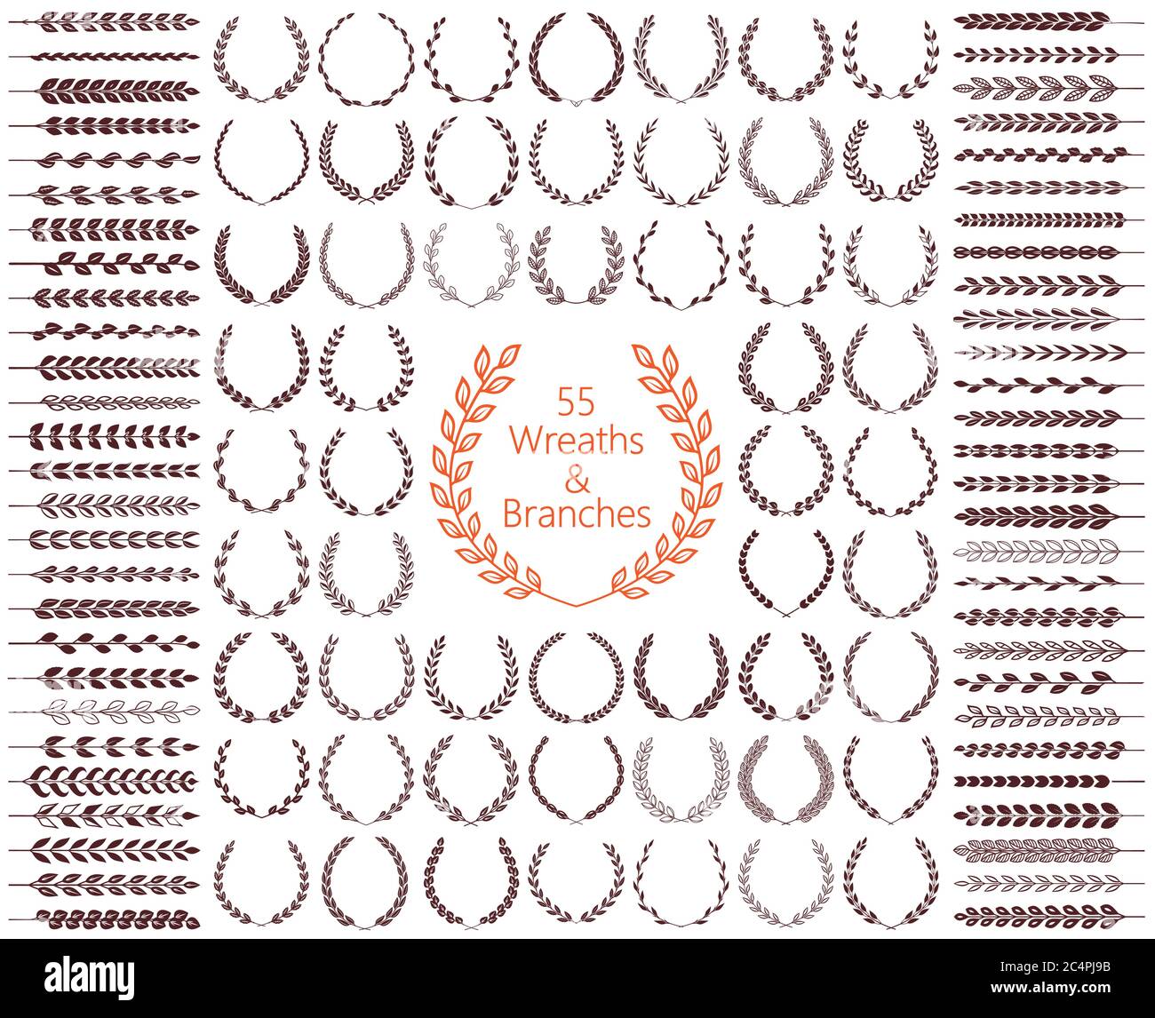 55 wreaths and branches set. Vector illustration. Wreaths collection ...