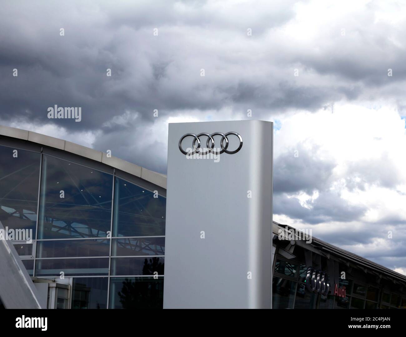 Furth, Germany: Audi emblem at Audi's auto dealerships, Audi is a ...